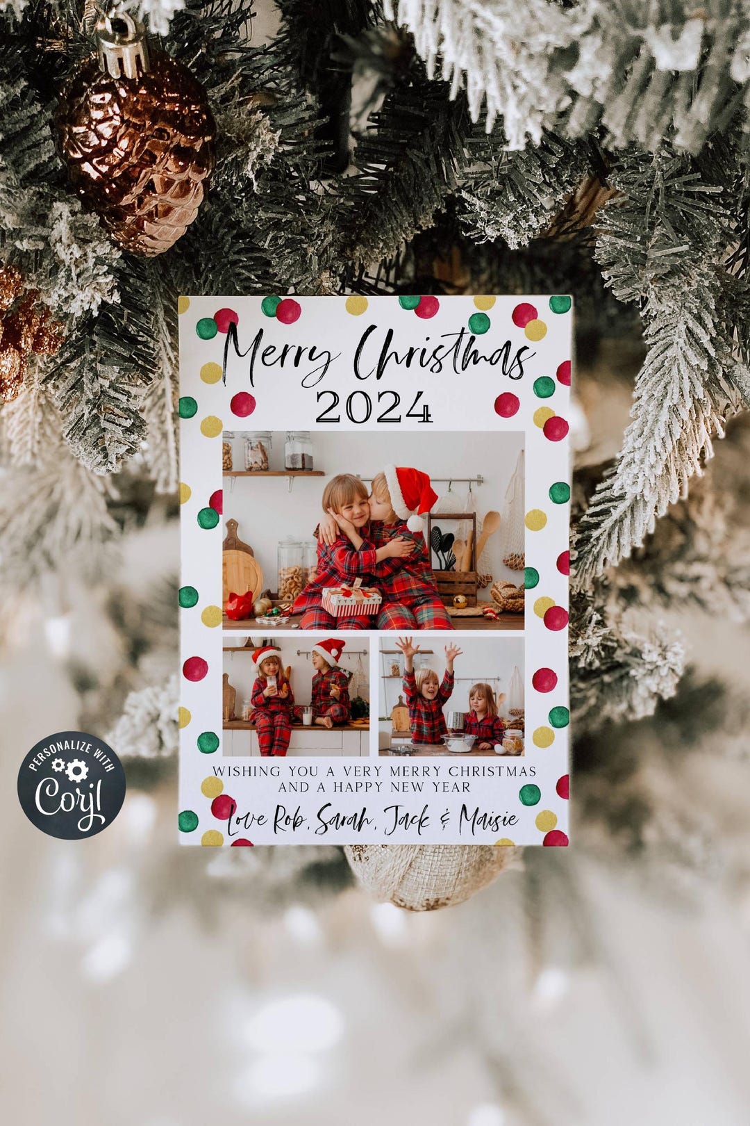 Dotty Photo Holiday Card Template, Printable Family Photos Christmas ...