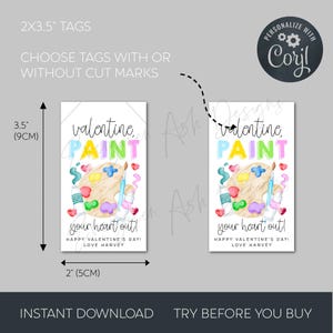 Paint Your Heart Out Valentine Gift Tag Template, Printable Kids ...