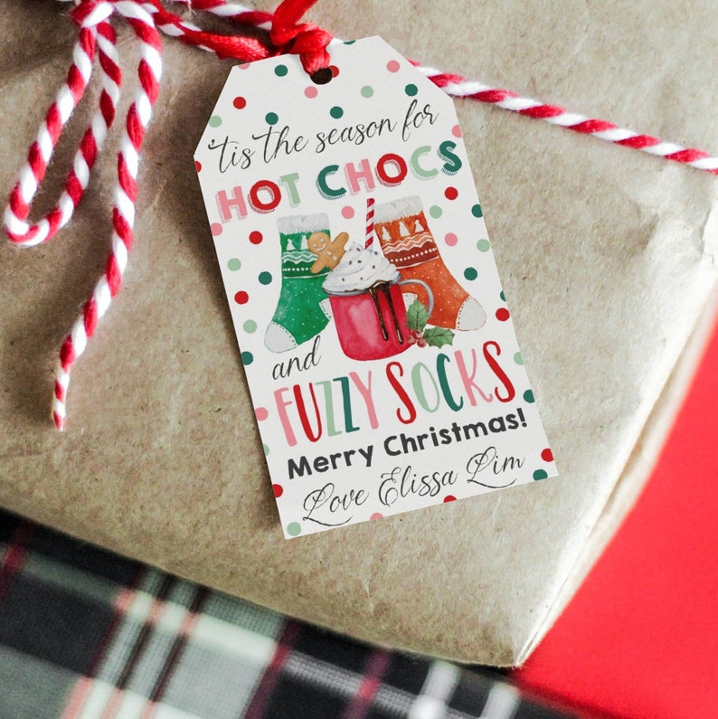 Hot Chocs and Fuzzy Socks Christmas Gift Tag Template, Printable ...
