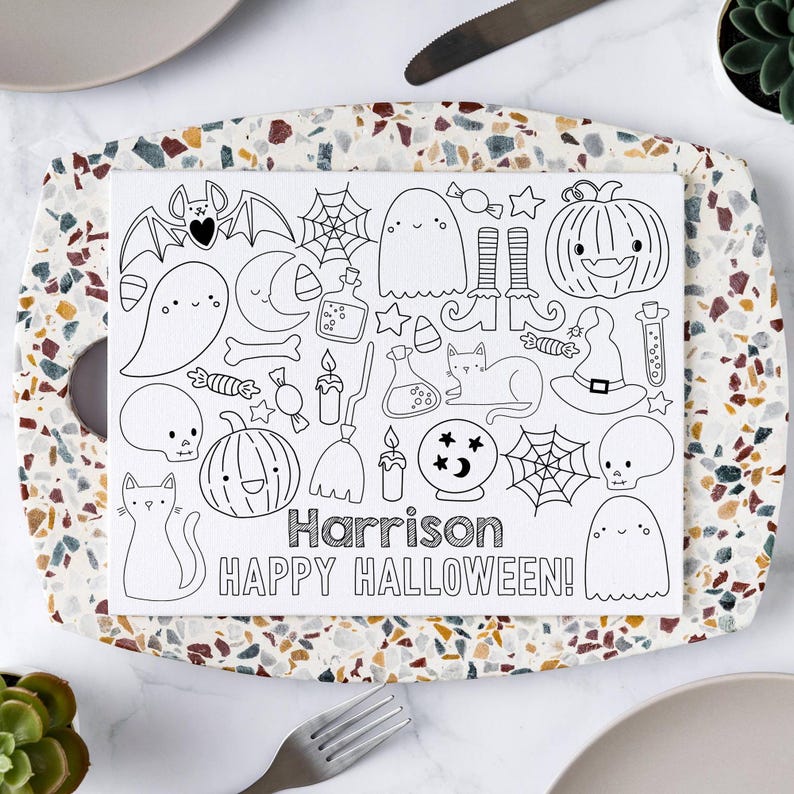 Halloween Coloring Placemat Template, Printable Kids' Spooky Activity ...