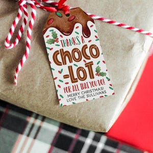 Christmas Chocolate Gift Tag Template, Printable Holiday Thanks A Choco ...