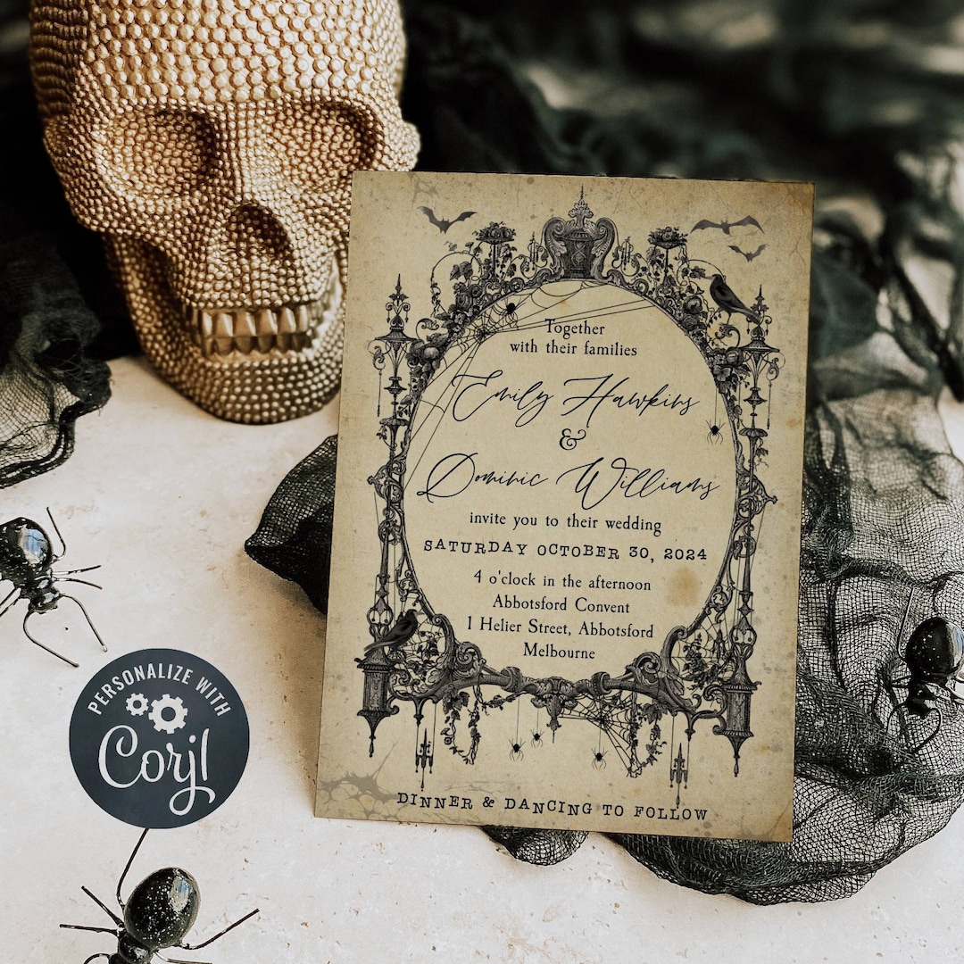 Halloween Gothic Frame Wedding Invitation Template, Printable Vintage ...
