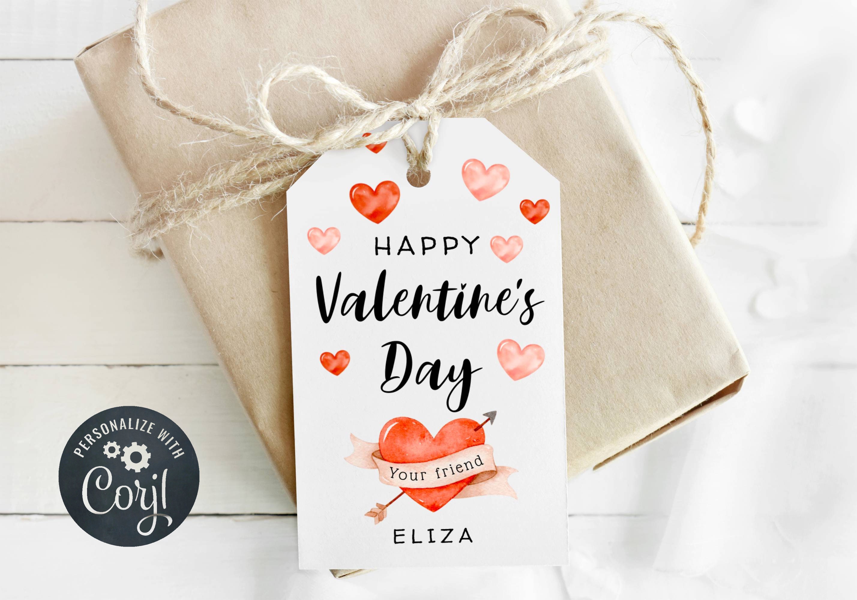Valentine's Day Gift Tag Template Editable Cute Hearts | Etsy