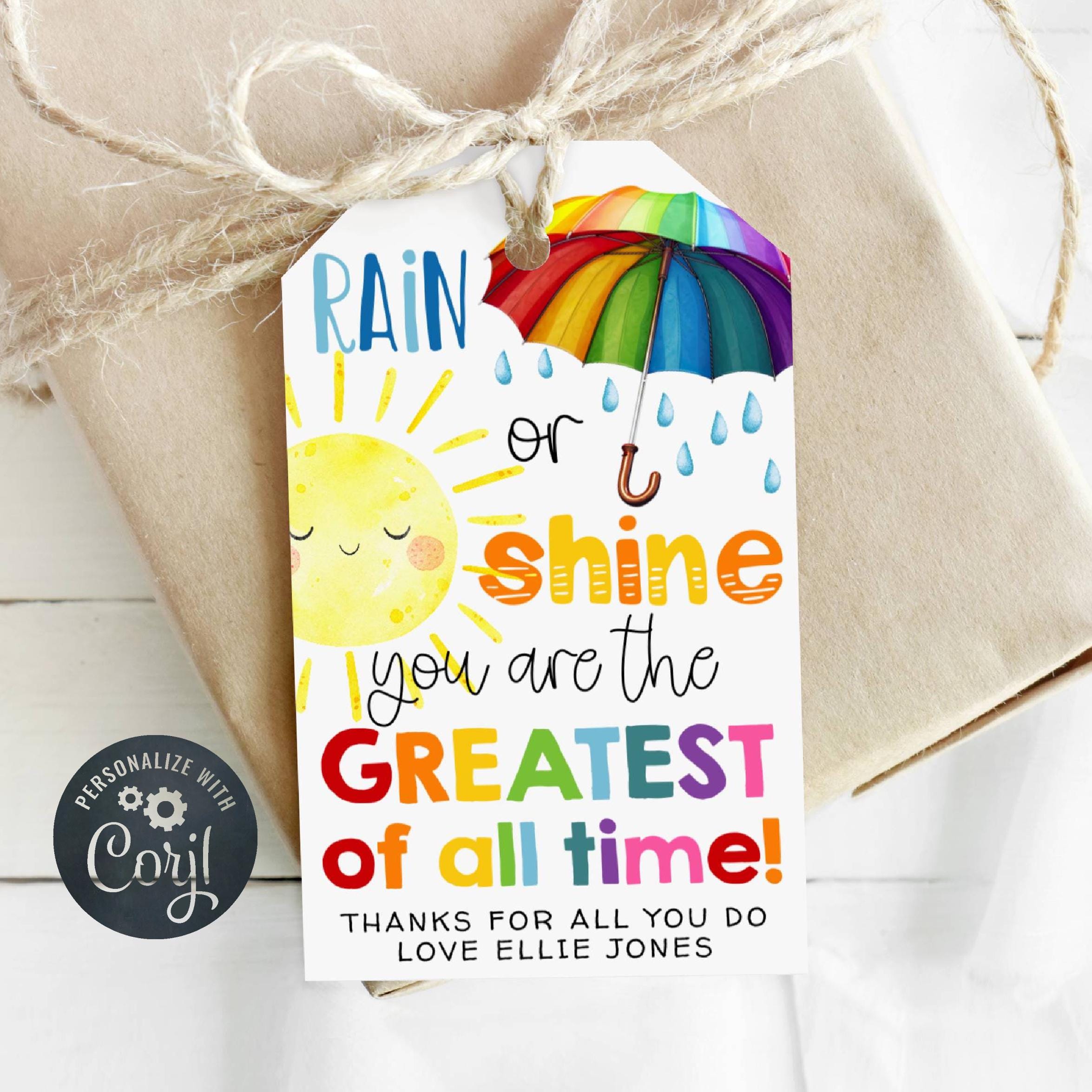 Umbrella Appreciation Gift Tag Template, Printable Rain or Shine ...