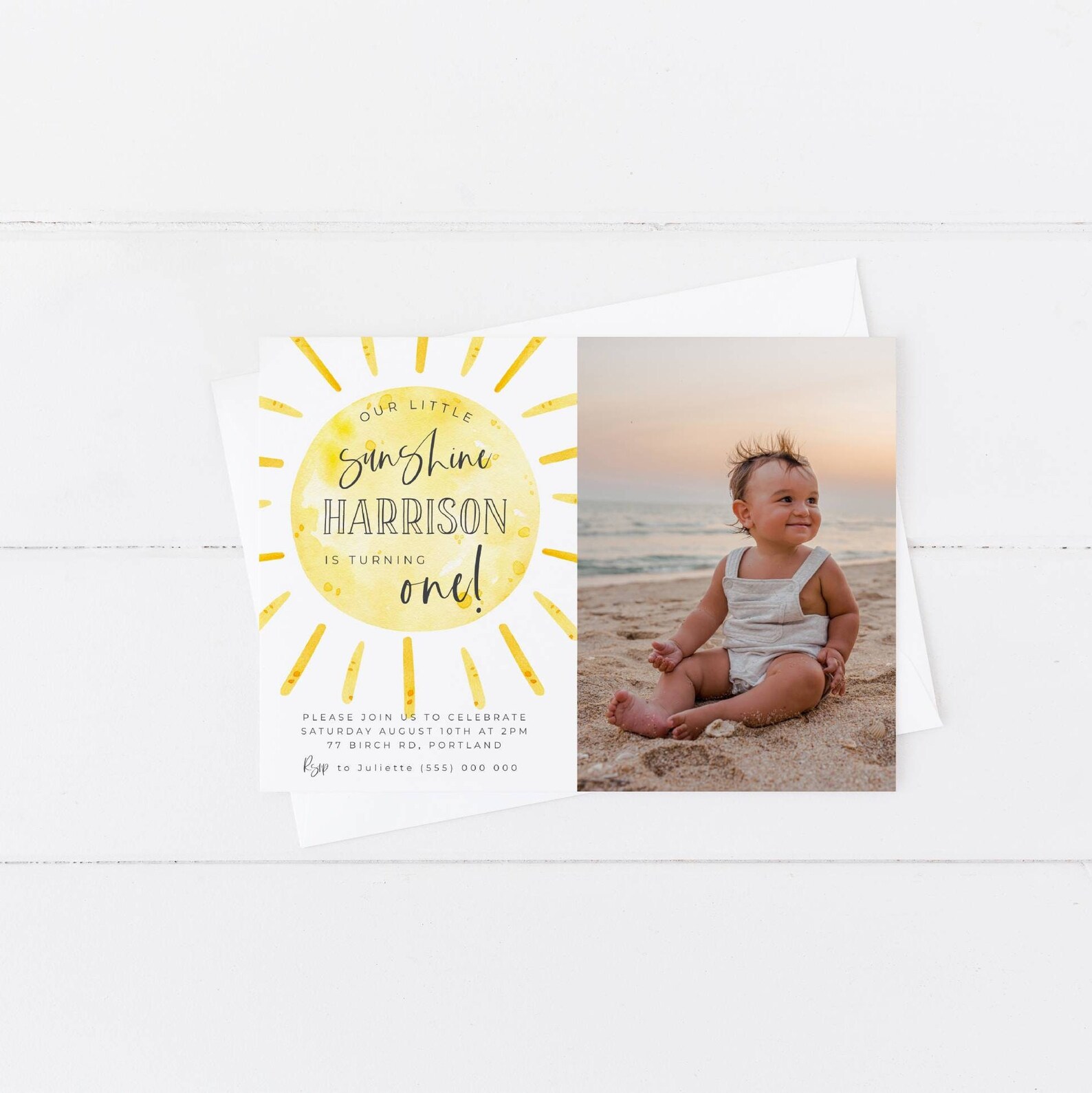 Sunshine Birthday Photo Invitation Template, Printable First Trip ...