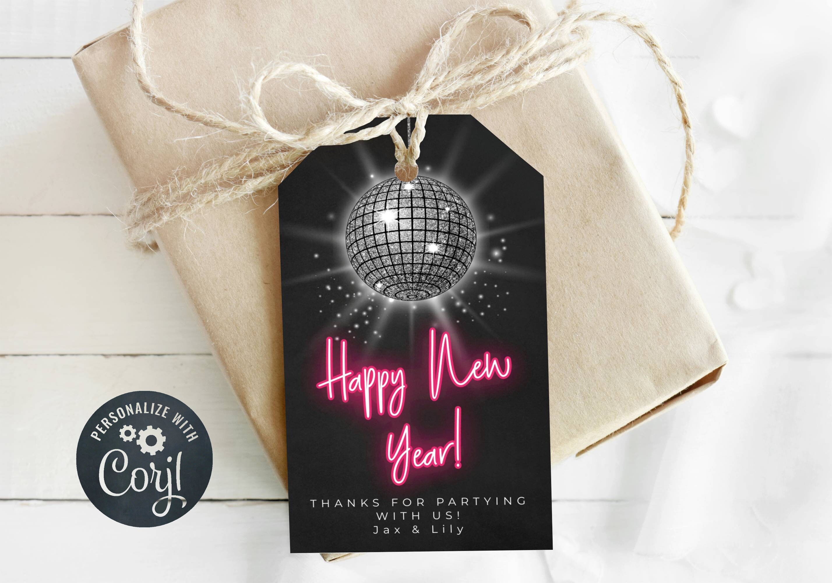 New Year's Eve Gift Tag Template Printable Disco Ball | Etsy