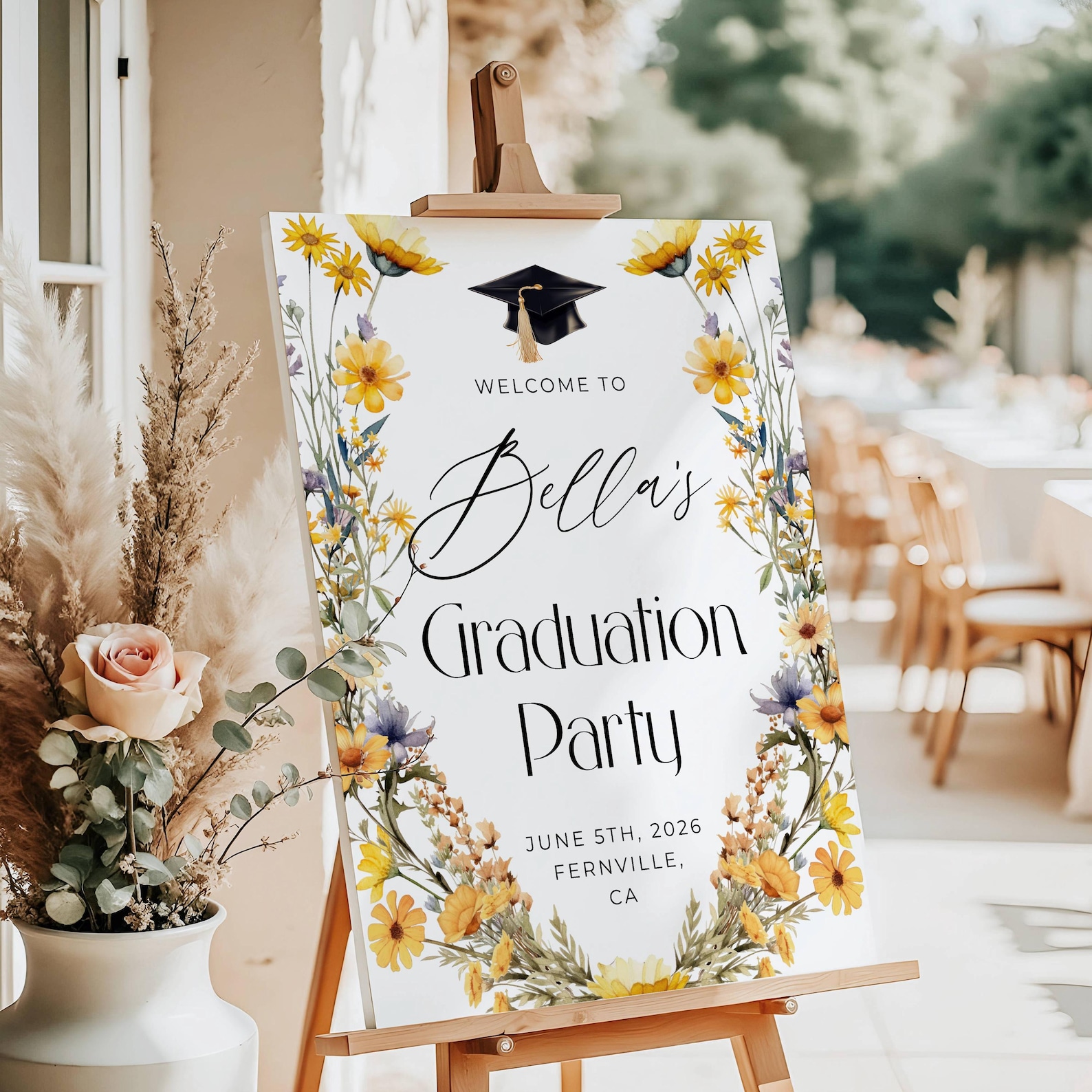 Wildflowers Graduation Welcome Sign Template, Printable Modern Boho ...