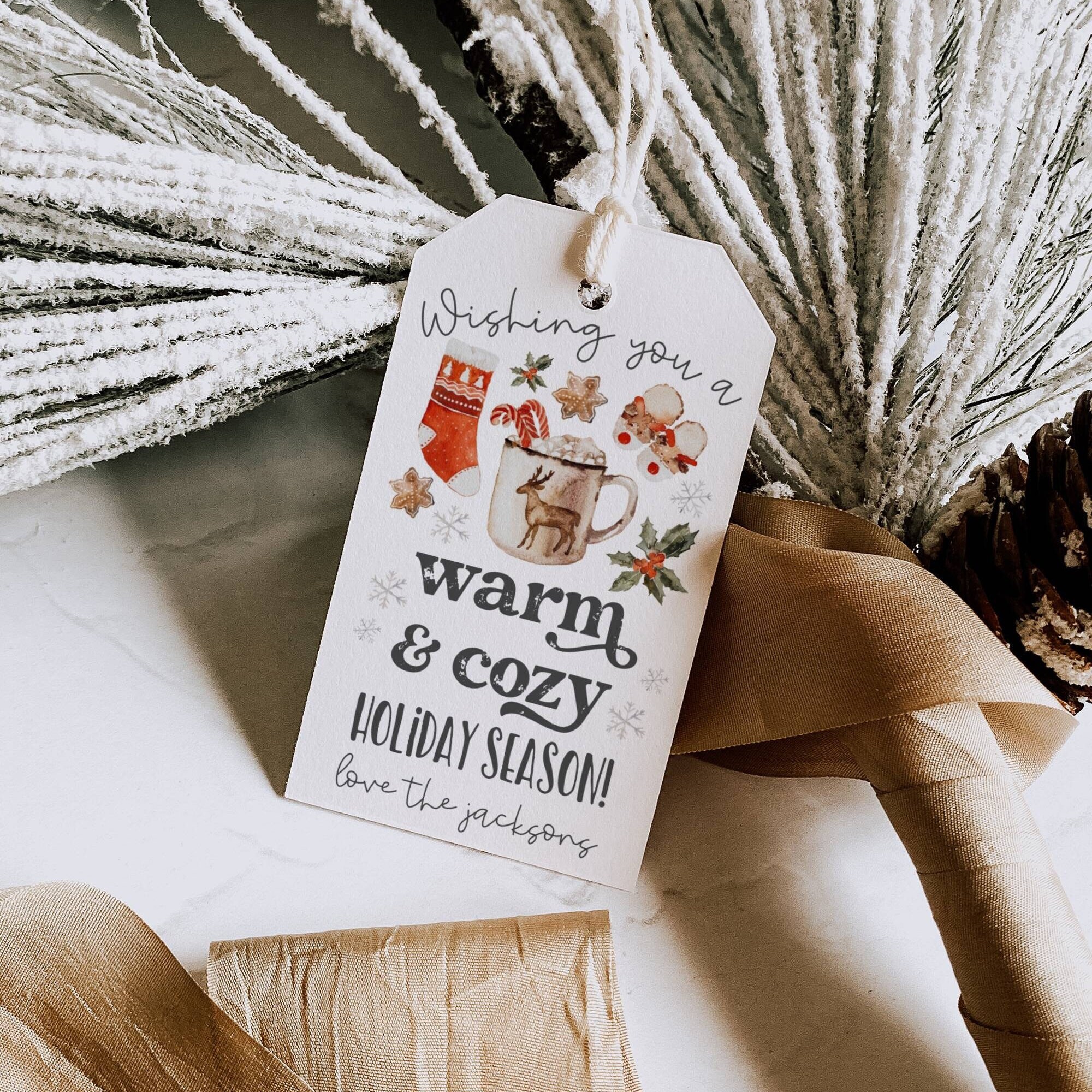 Warm & Cozy Christmas Gift Tag Template, Printable Winter Holiday Favor ...