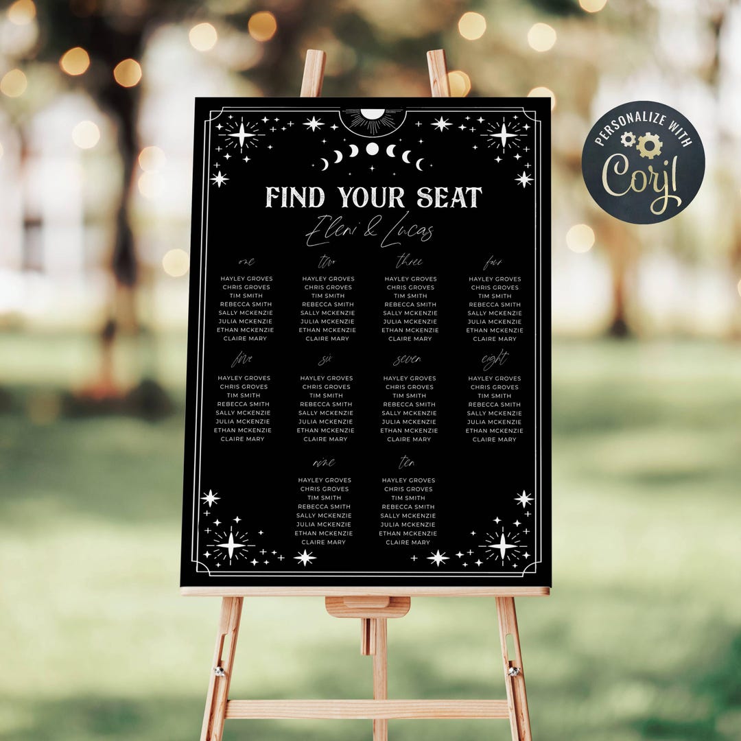 Tarot Card Wedding Seating Chart Template, Printable Gothic Halloween ...
