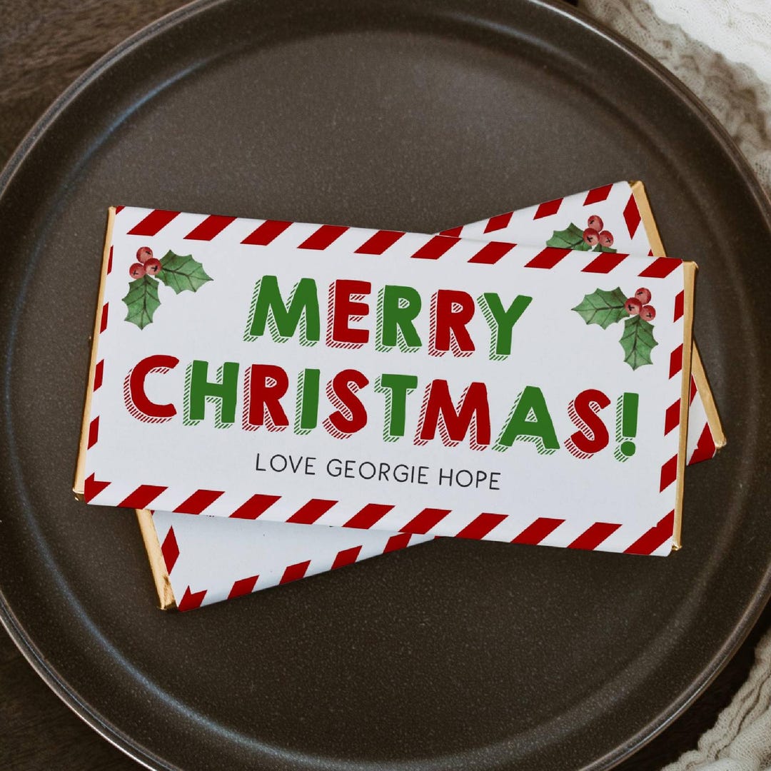 Christmas Chocolate Bar Wrapper Template, Printable Striped Holiday ...