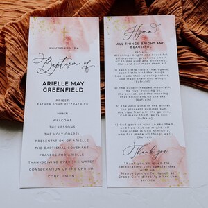Blush & Gold Baptism Program Template, Printable Girls Christening Double Sided Program ...