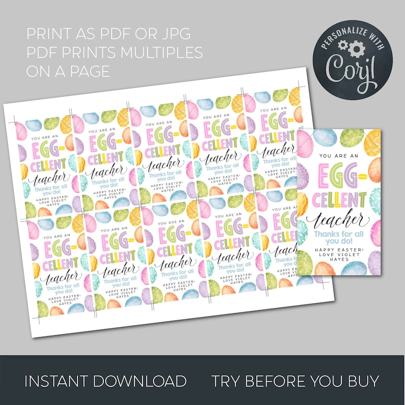 Egg-cellent Teacher Easter Gift Tag Template, Printable Easter Eggs ...