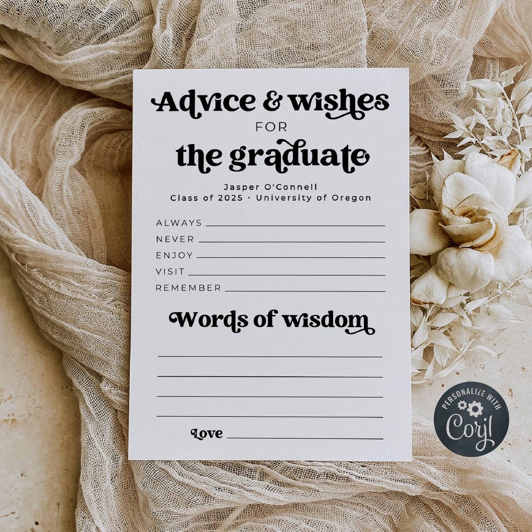 Advice & Wishes for the Graduate Card Template, Printable Retro ...