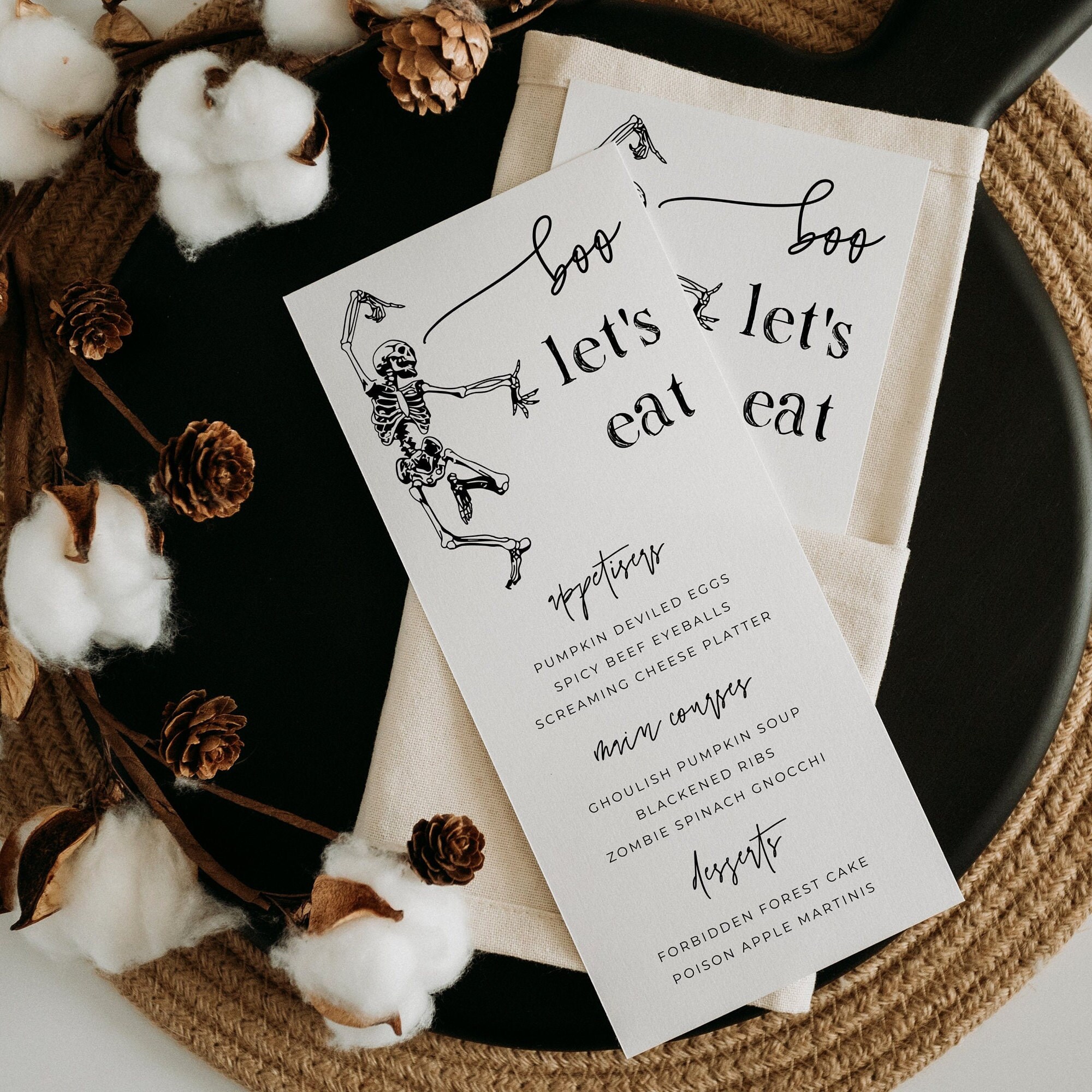 Halloween Dancing Skeleton Menu Template Printable Spooky - Etsy