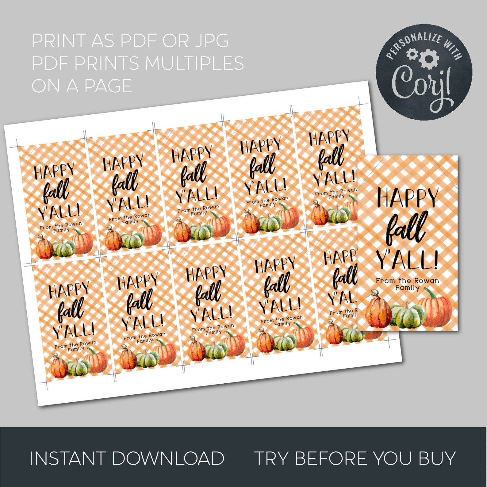 Printable Happy Fall Y'all Tags Editable Fall Gift Tags - Etsy