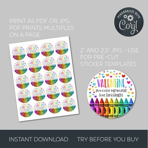 Crayon Round Valentine's Day Gift Tag Template, Printable You Color My ...