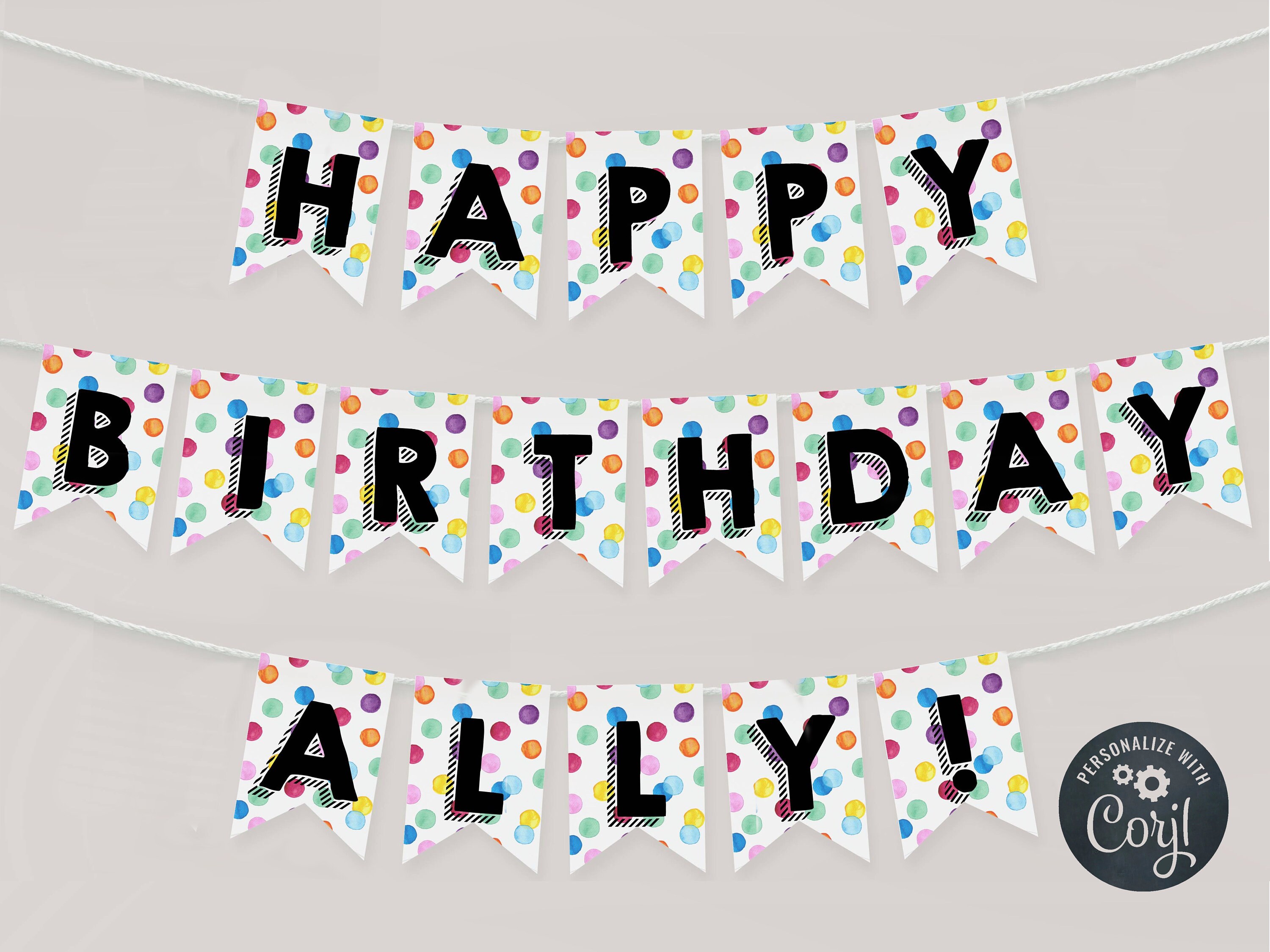 Confetti Happy Birthday Banner Printable Editable Rainbow - Etsy