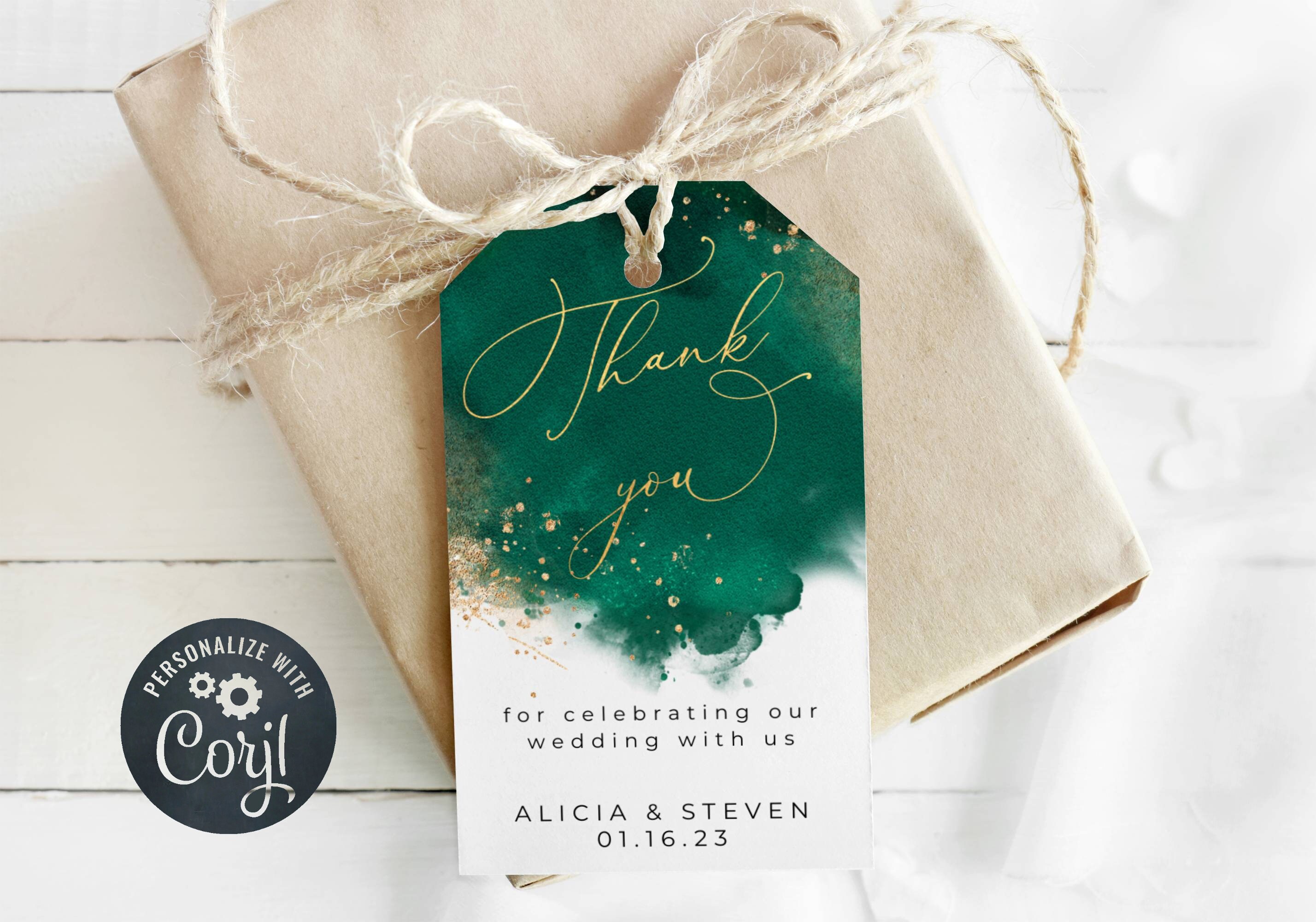 Emerald Watercolor Favor Tag Template Printable Hunter Green - Etsy