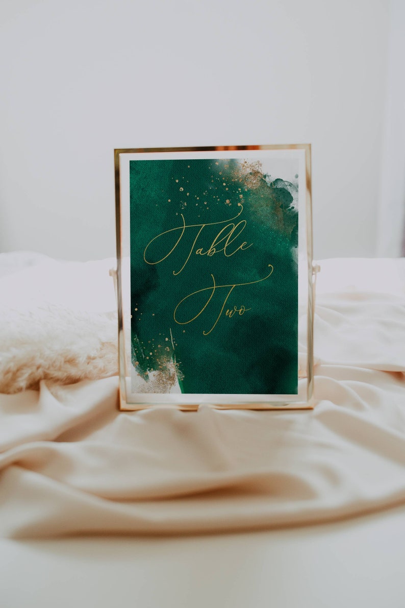 Emerald Watercolor Table Number Template Printable Hunter - Etsy