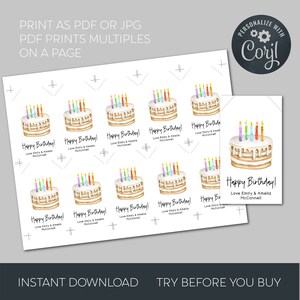 Printable Happy Birthday Gift Tag Template, Birthday Cake and Candles ...