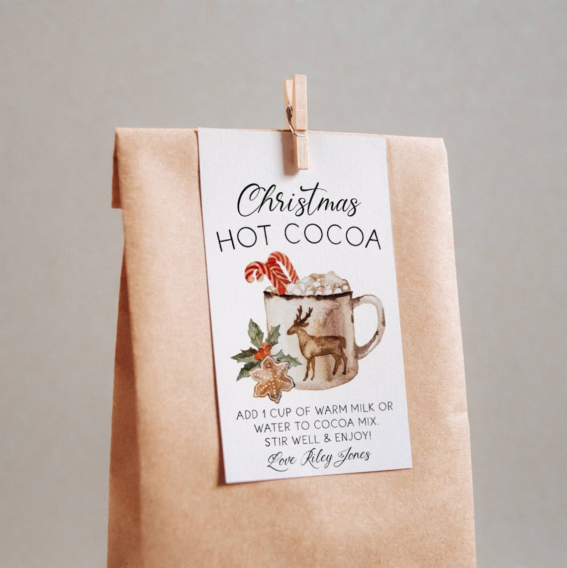 Christmas Hot Cocoa Gift Tag Template, Printable Holiday Hot Chocolate ...