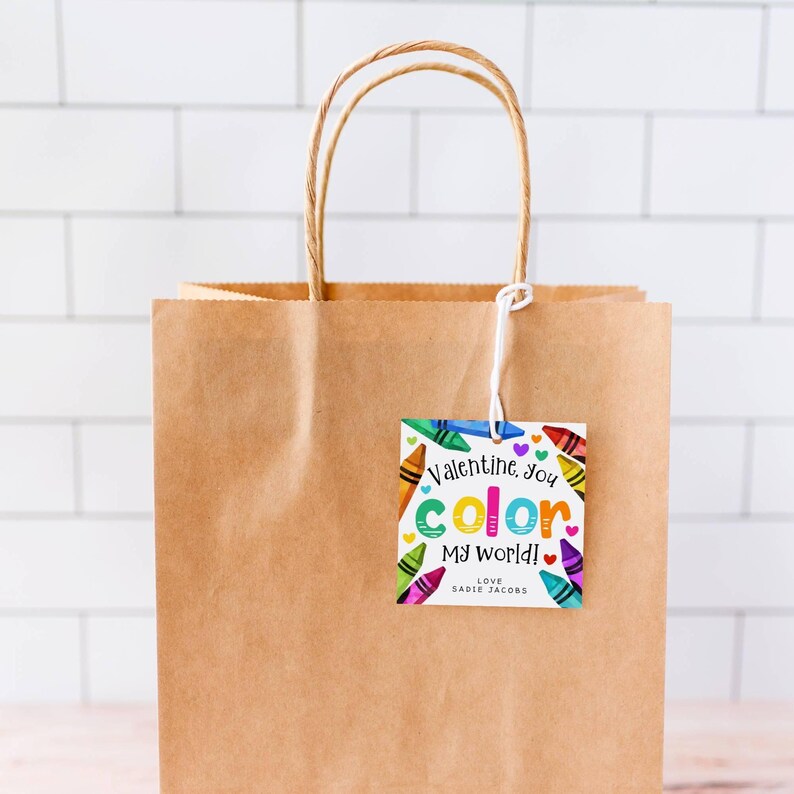 Crayon Valentine's Day Gift Tag Template, Printable You Color My World ...