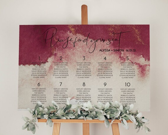 Maroon & Champagne Wedding Seating Chart Template Printable - Etsy