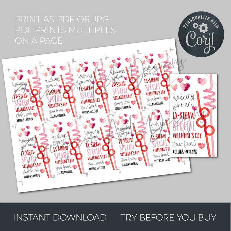 Ex-straw Special Valentine's Day Gift Tag Template, Printable Crazy ...