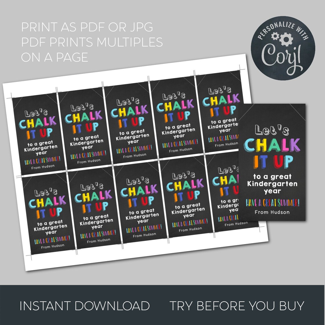 Kindergarten Chalk Gift Tag Template Printable End of School - Etsy