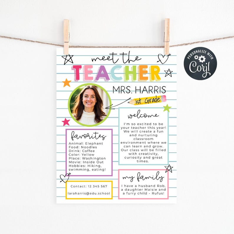 Meet the Teacher Classroom Introduction Template, Printable Back to ...