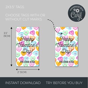 Valentine's Day Candy Hearts Gift Tag Template, Printable Rainbow ...