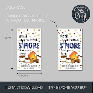Editable S'mores Gift Tag Template, Printable Appreciated Smore Than ...