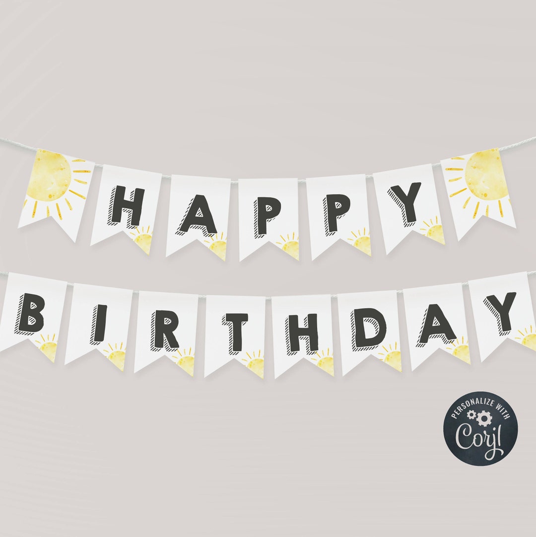 Sunshine Happy Birthday Banner Template, Printable First Trip Around ...