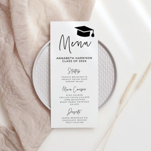 Minimalist Graduation Dinner Menu Template, Printable Modern Graduate ...