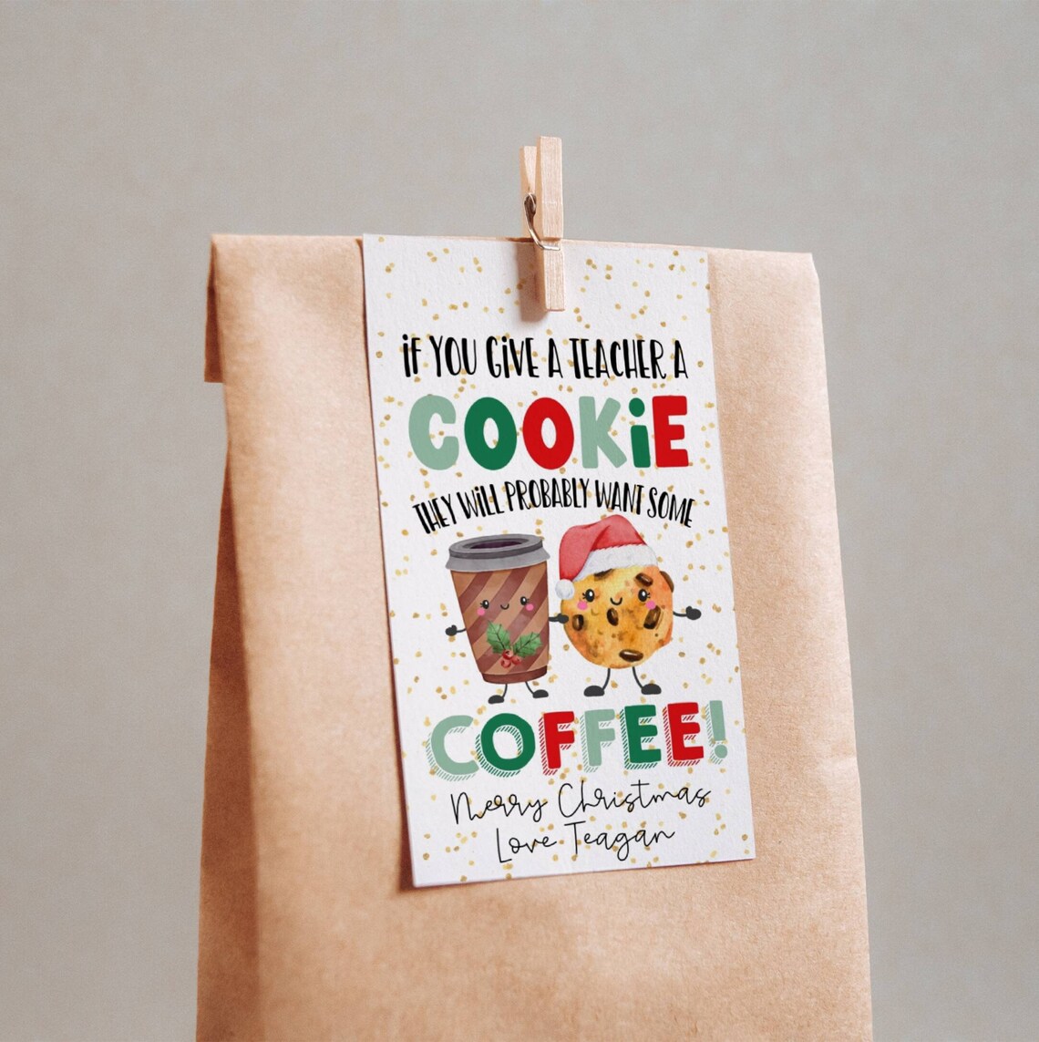 Christmas Teacher Cookie Gift Tag Template, Printable Teacher ...