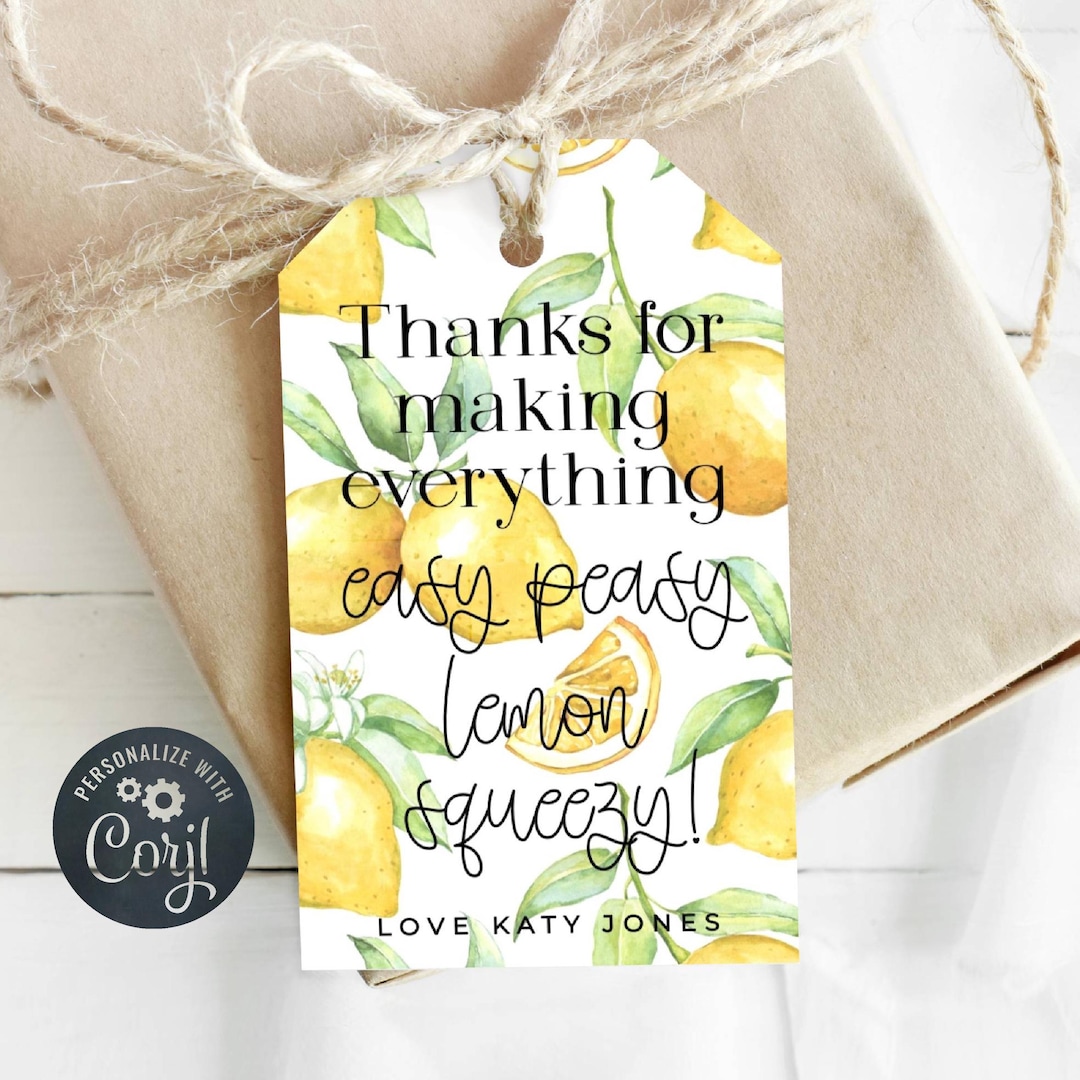 Lemons Appreciation Gift Tag Template, Printable Teacher Favor Tag ...