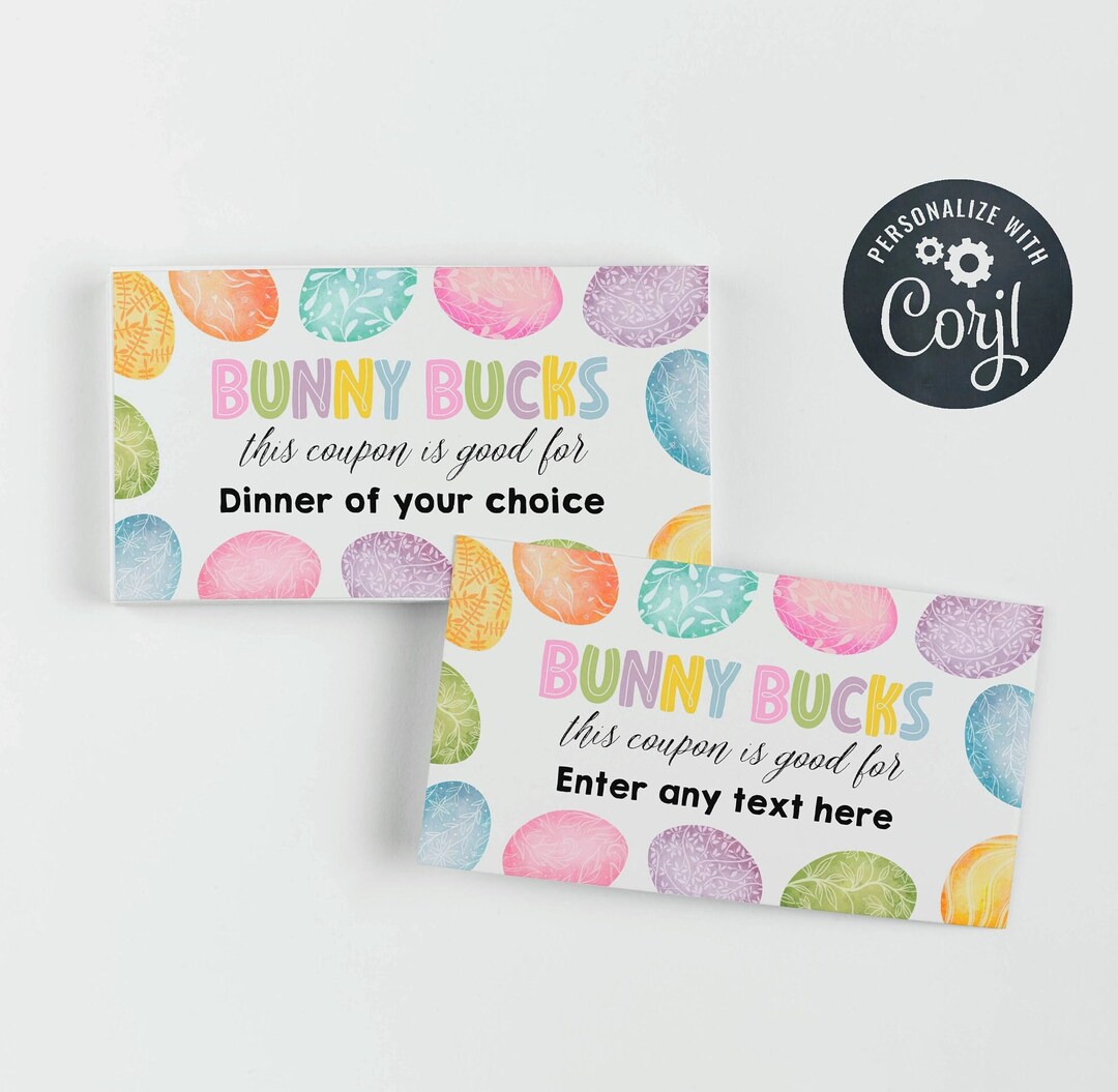 Printable Easter Coupon Template, Editable Kids Bunny Bucks, Easter Egg ...