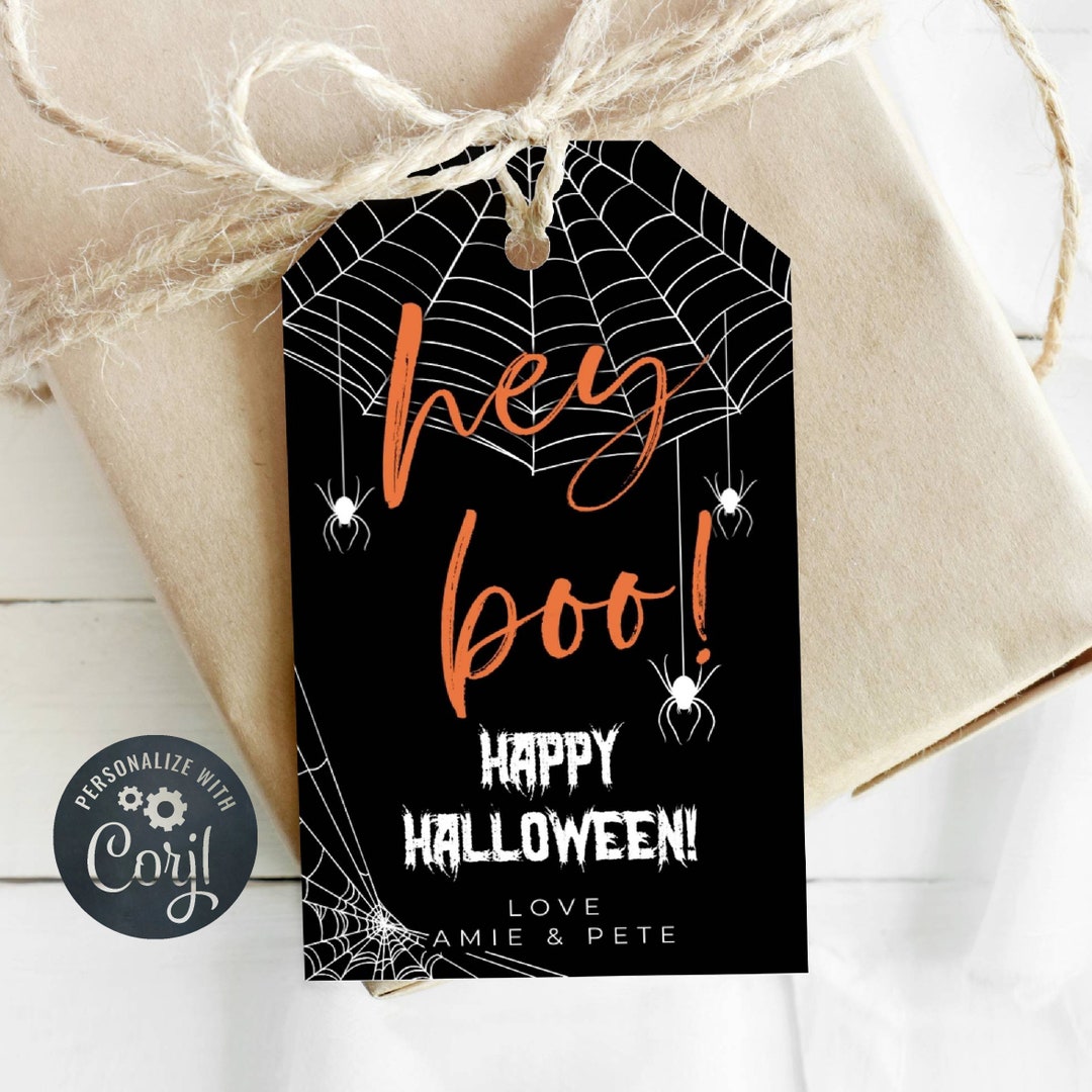 Halloween Spider Web Printable Gift Tags, Editable Hey Boo Trick or ...