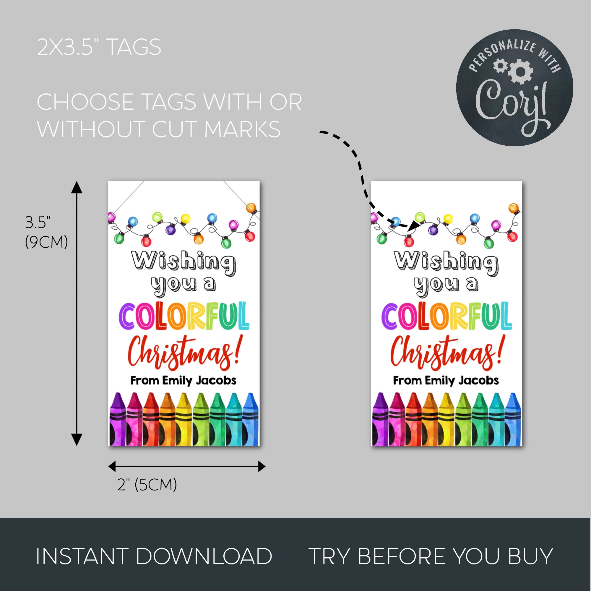 Colorful Christmas Crayons Gift Tag Template, Printable Kids School ...
