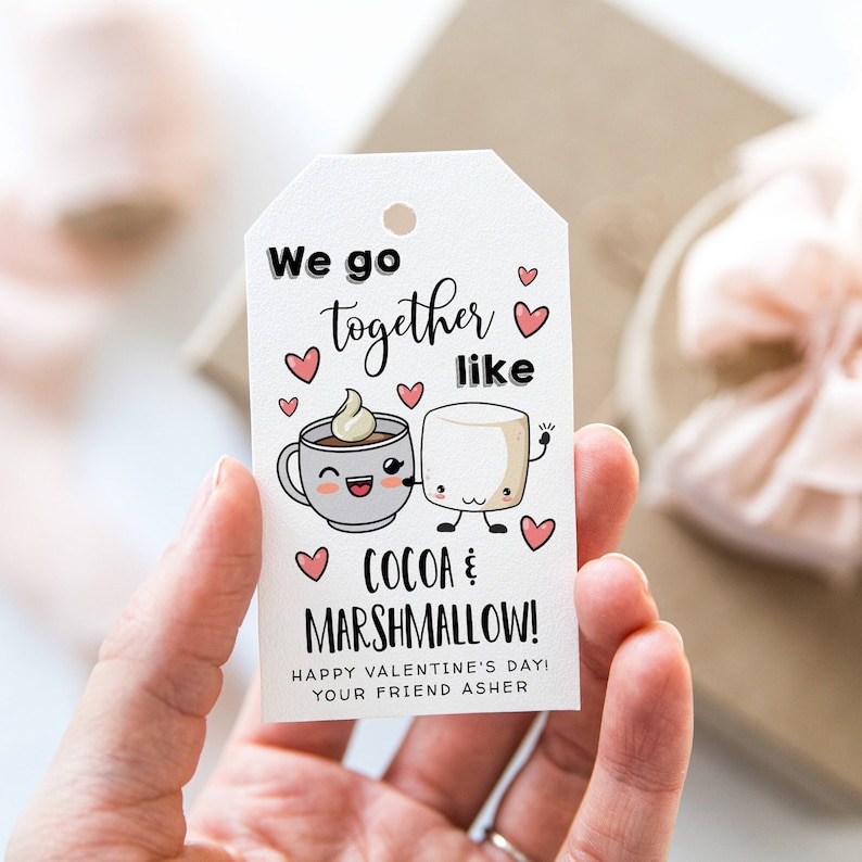Cocoa & Marshmallow Valentine's Day Gift Tag Template - Etsy