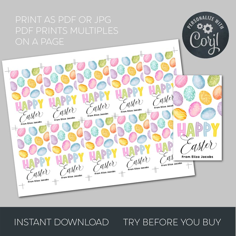 Happy Easter Gift Tag Template, Printable Easter Eggs Favor Tags ...
