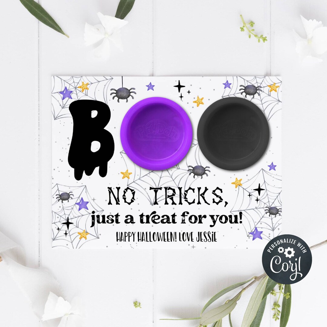 Halloween Play Doh Card Template, Printable Boo No Tricks Treat for You ...