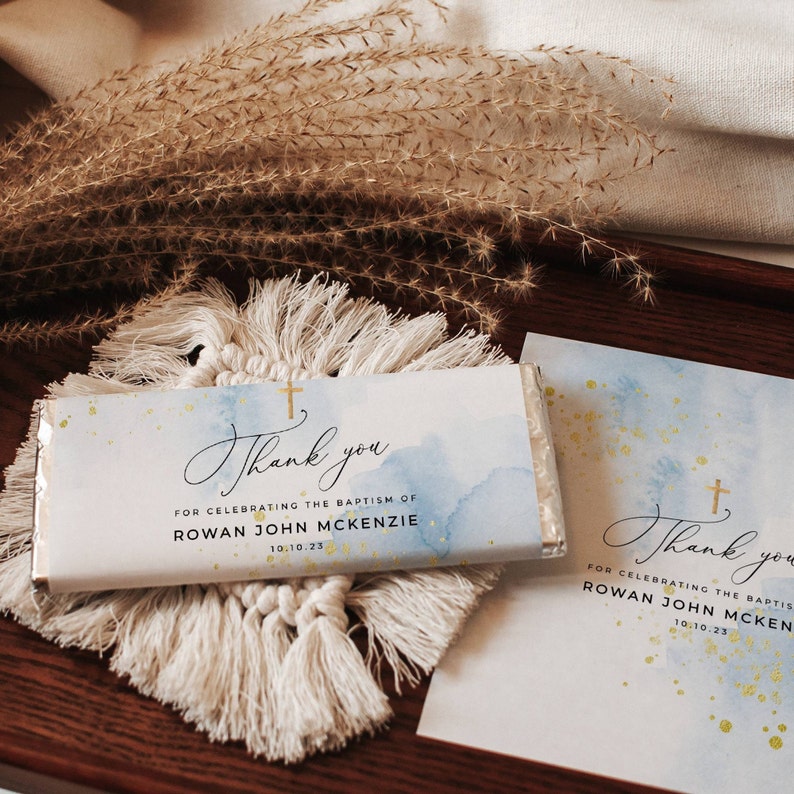 Blue & Gold Baptism Chocolate Bar Wrapper Template Printable - Etsy