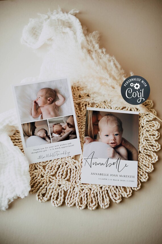 Newborn Baby Birth Announcement Template Printable Photo - Etsy