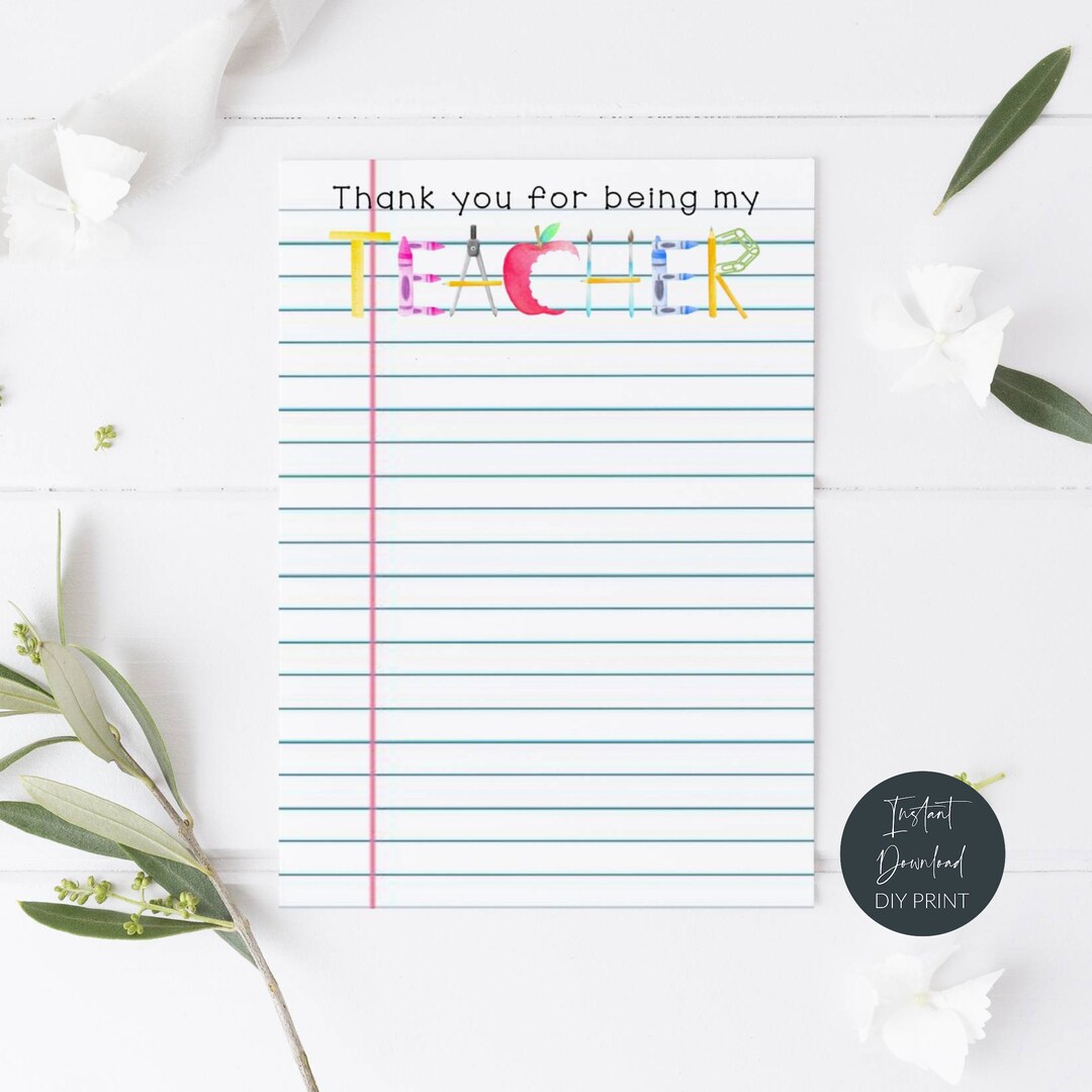 Printable Teacher Appreciation Lined Paper Mini Cookie Card, Notebook ...