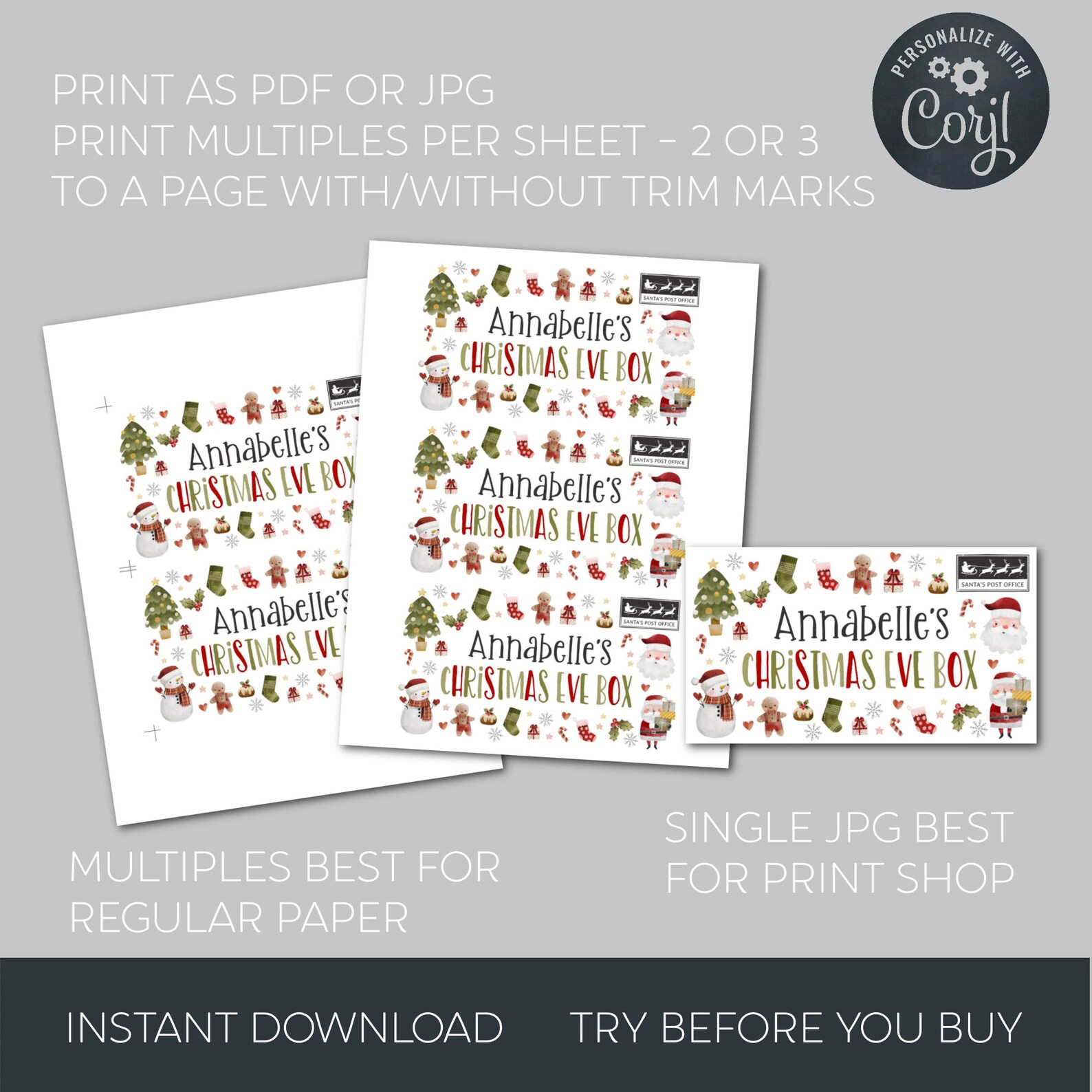 Editable Christmas Eve Gable Box Label Template, Printable Christmas ...