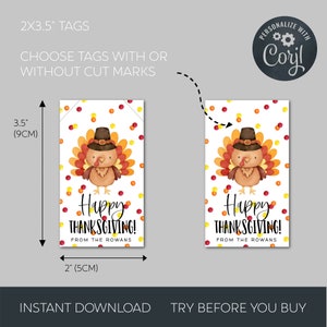 Editable Happy Thanksgiving Gift Tag Template, Cute Turkey Favor Tag ...