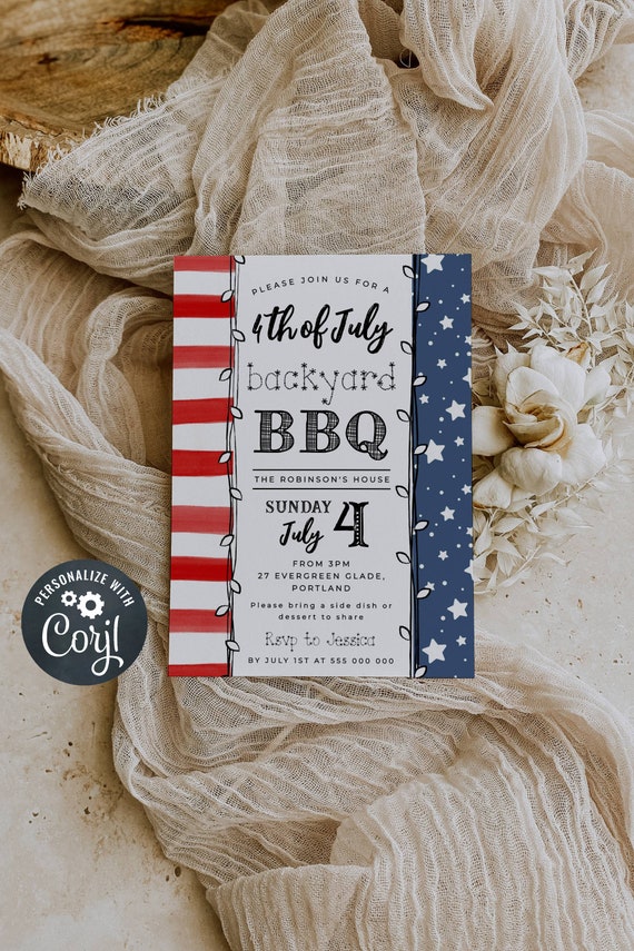 5x7 Red White Blue Barbecue Invite Printable DIY Patriotic July Fourth ...