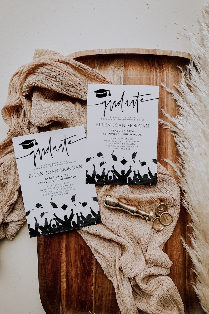 Silhouette Graduation Invitation Template, Printable Modern Graduate ...