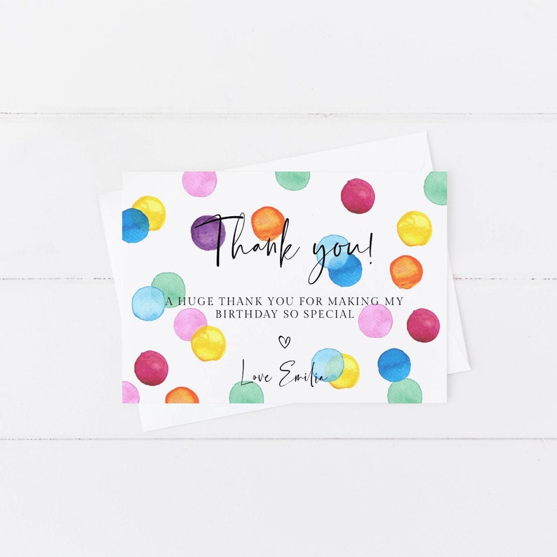 Rainbow Spots Birthday Thank You Card Template Printable - Etsy
